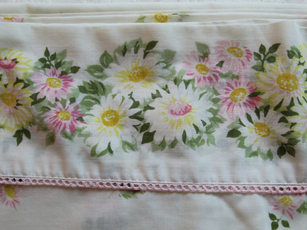 1970's FULL DAISY SHEET Set Flat and Fitted Vibrant Sheets Vintage Boho ...