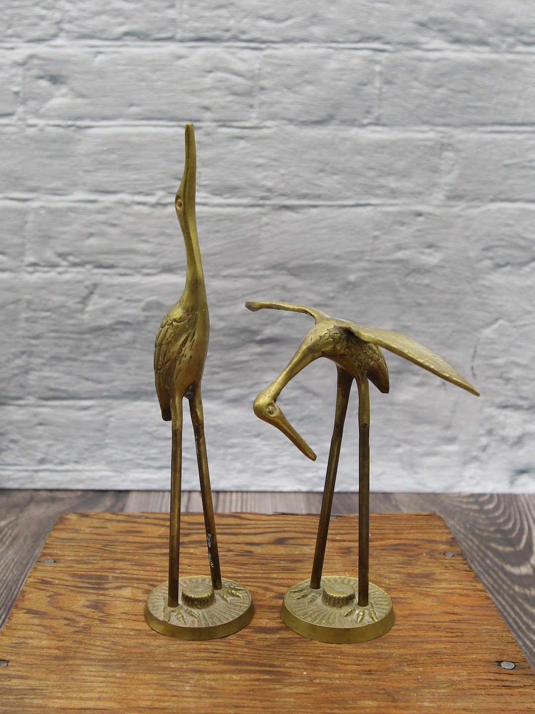 1970's BRASS CRANES Set of Two Vintage Brass Birds Paperweight Office Decor, Mid Century Brass ...