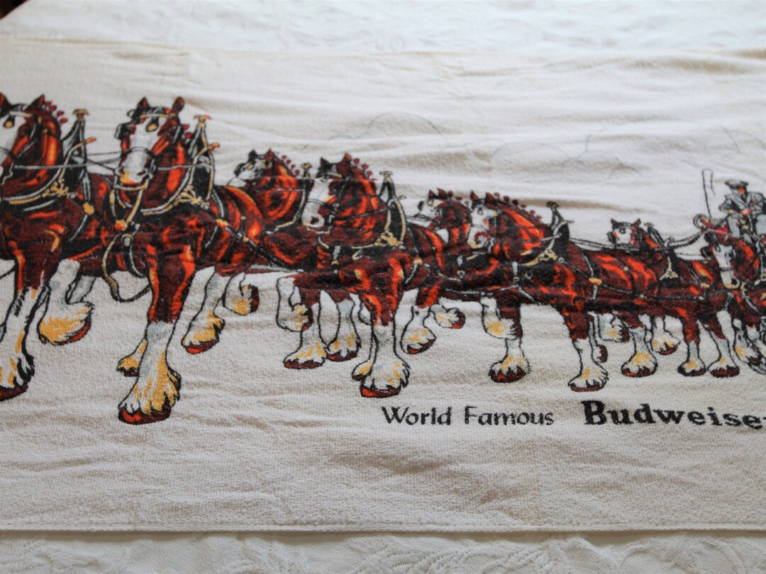 1970's BUDWEISER CLYDESDALE TOWEL, Mid Century Advertising for Beer ...