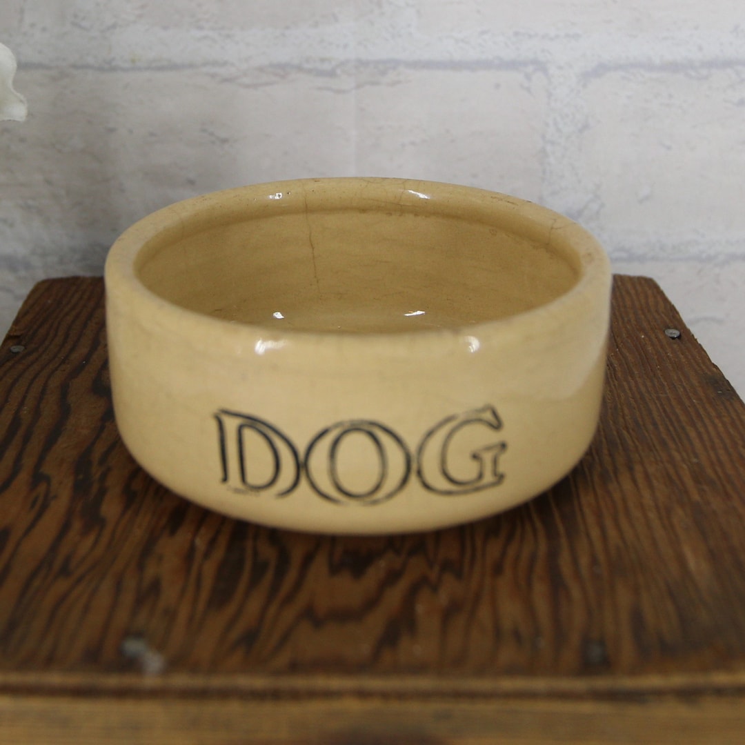 VINTAGE YELLOW WARE Dog Bowl 1940's Pet Food Water Dish, English ...