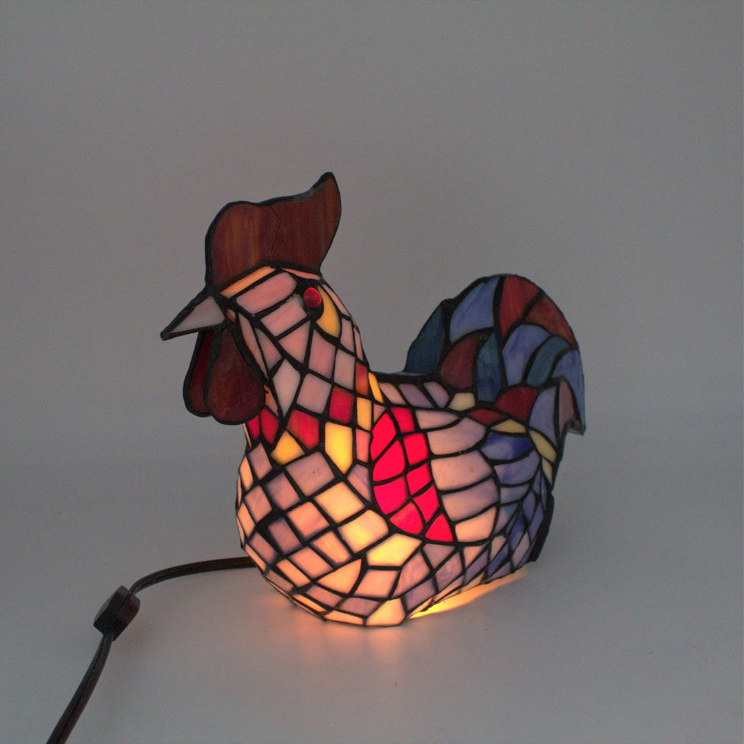 VINTAGE ROOSTER LAMP Stained Glass Chicken Night Light Accent Light ...