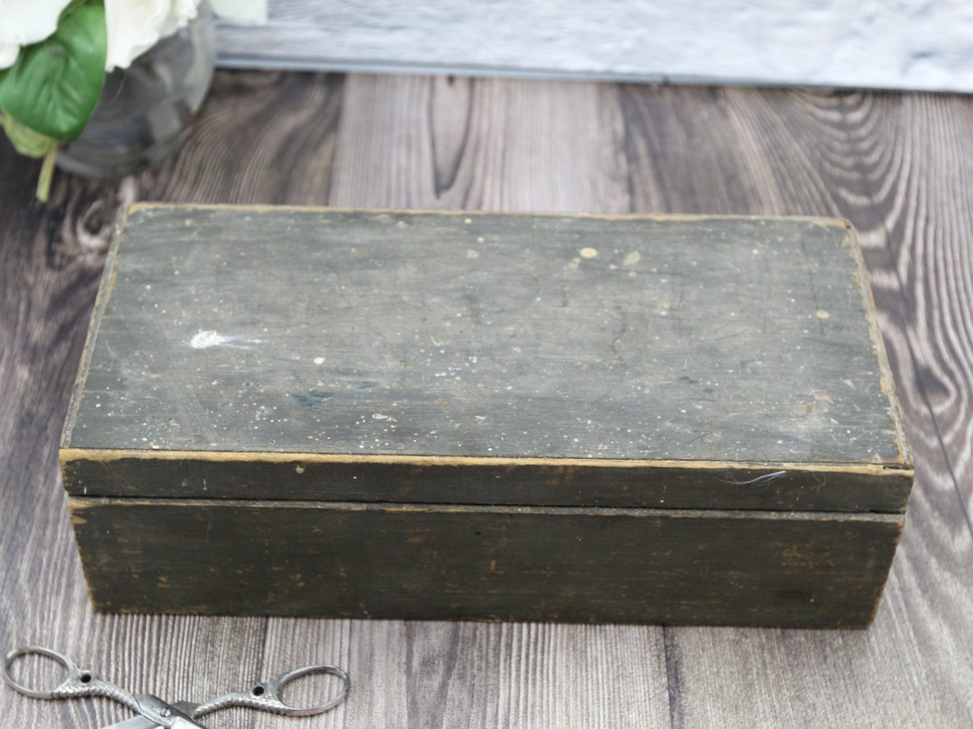 PRIMITIVE WOOD BOX , Handmade Hinged Box Once Stained Black, Weathered ...