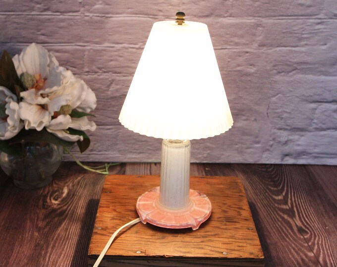 PINK GLASS LAMP Vintage Boudoir Lighting Art Deco Table Lamp With Glass ...