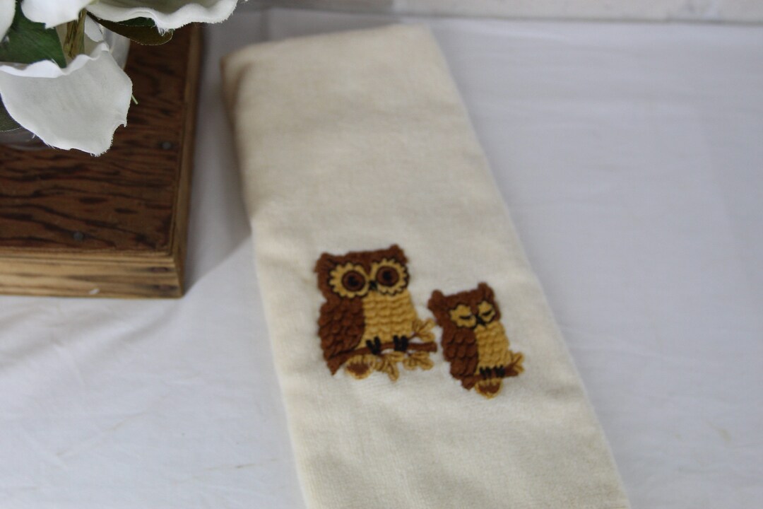 1970's OWL HAND TOWEL Martex Yellow Terrycloth With Embroidered Owls ...