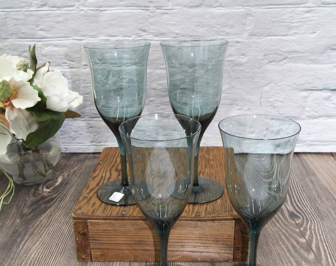 VINTAGE LEAD CRYSTAL Wine Glasses, Set of 4 Tivoli Blue Stemmed Crystal ...