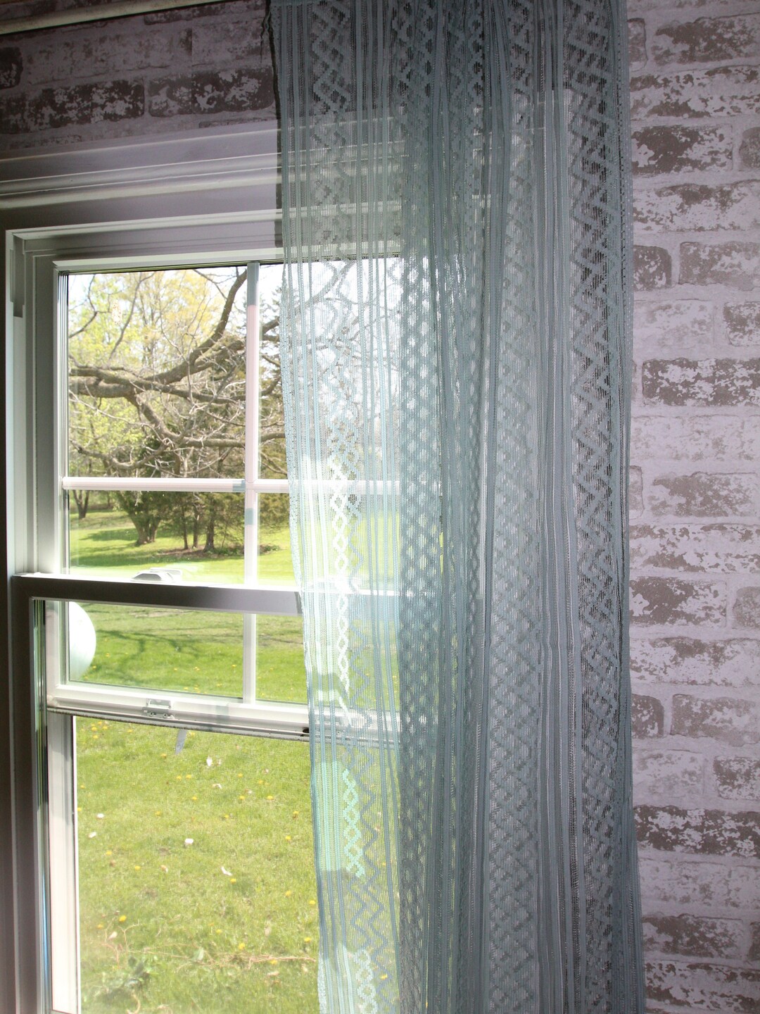 1970's GREEN SHEER CURTAIN Vintage Light Green Blue Sheer Mid Century ...