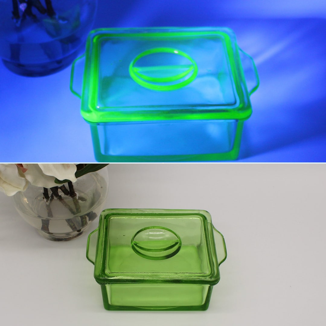 VINTAGE URANIUM GLASS Refrigerator Dish With Lid, Glow Glass Circa 1930 ...