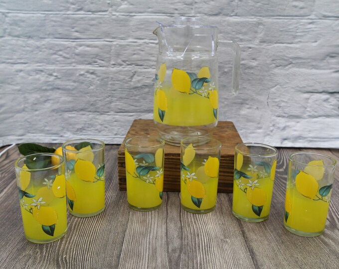 VINTAGE LEMONADE SET, 1970's Pitcher and Glasses From Anchor Hocking ...