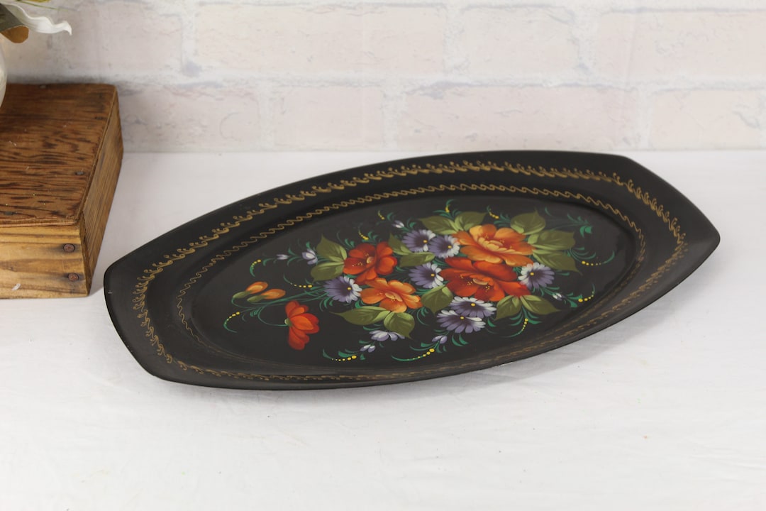 1970's TOLE PAINTED TIN Tray for Table Use or Hanging Vintage Hand ...