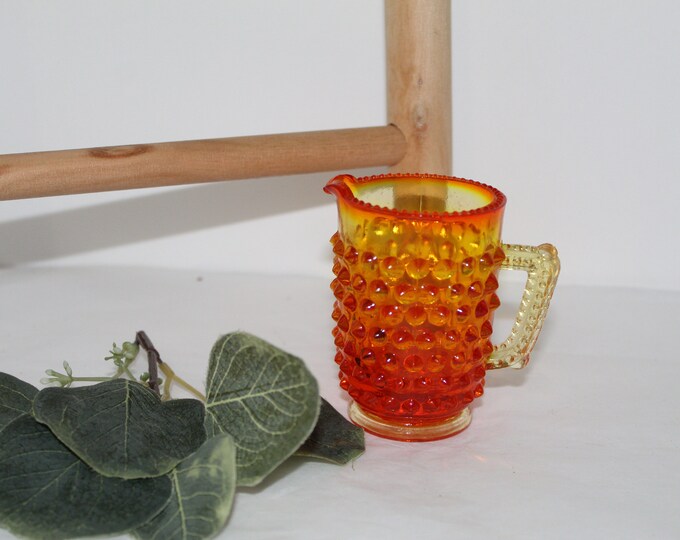 1970’s HOBNAIL AMBERINA GLASS Mini Pitcher, Mid Century Orange ...