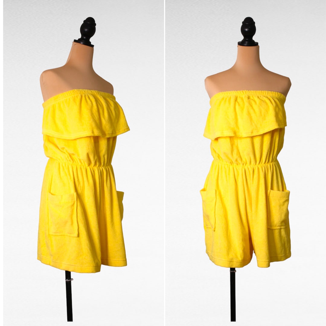 1980's TERRY CLOTH JUMPER One Piece Romper With Elastic Waist Summer ...