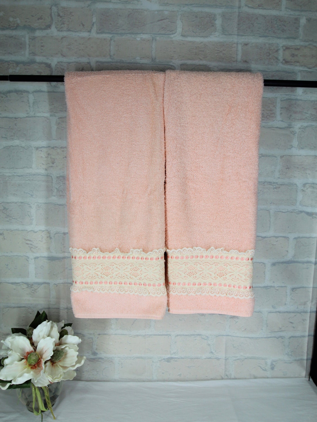 1980's PEACH BATH TOWELS Price is for 2 Lace Trimmed - Etsy