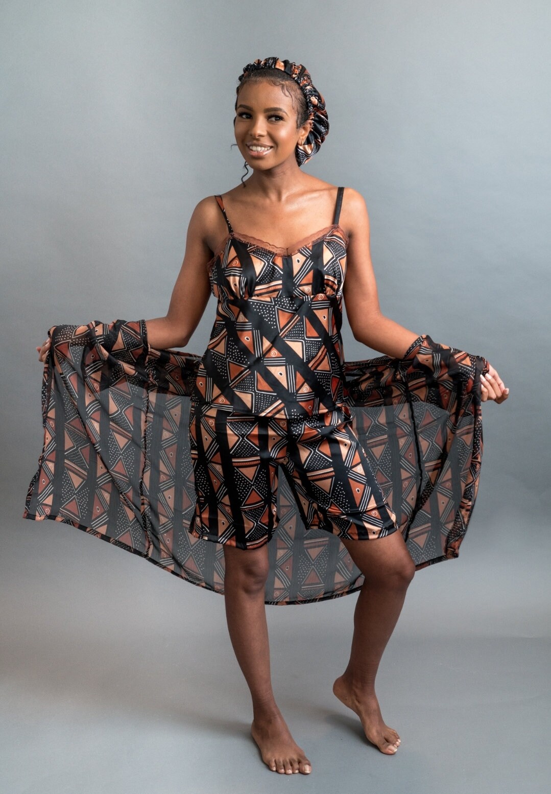 African Print Night Wear Hair Bonnet Set Ankara Silk Night - Etsy