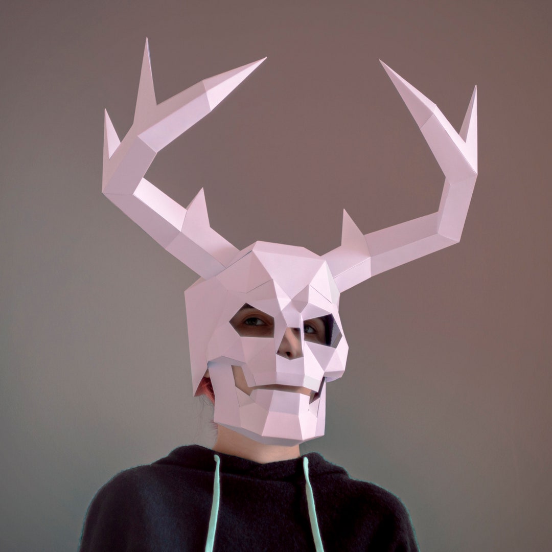 HORNED SKULL Mask Template - DIY Head Mask, Halloween Mask, Instant Pdf ...