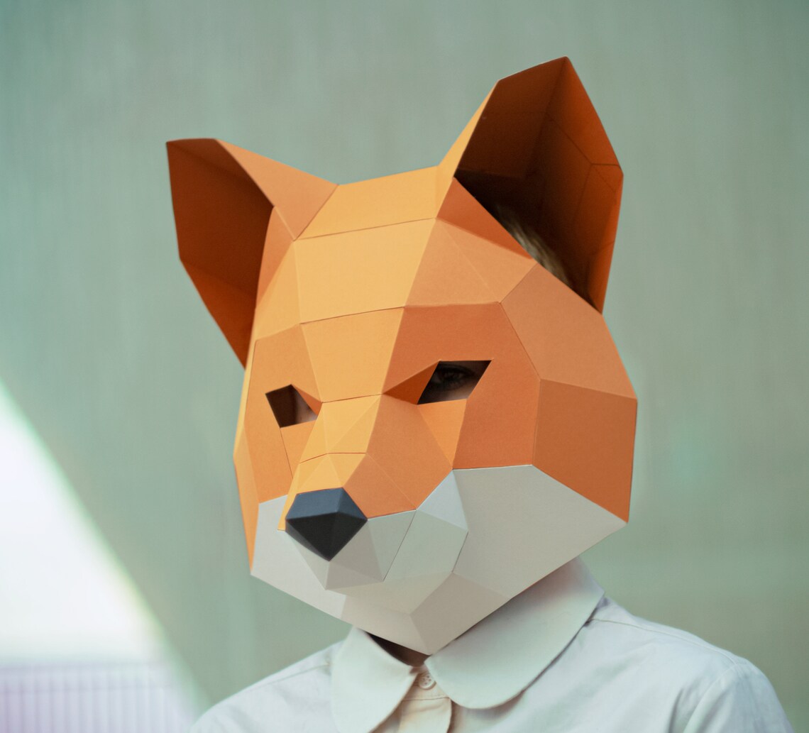 Make Fox Maskdiy Animal Head3d Polygon Masksinstant Pdf - Etsy