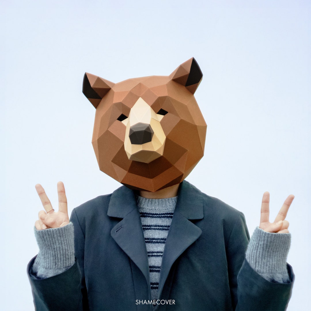 Bear Mask,diy Head,instant Pdf Download,polygon Mask,paper Mask ...