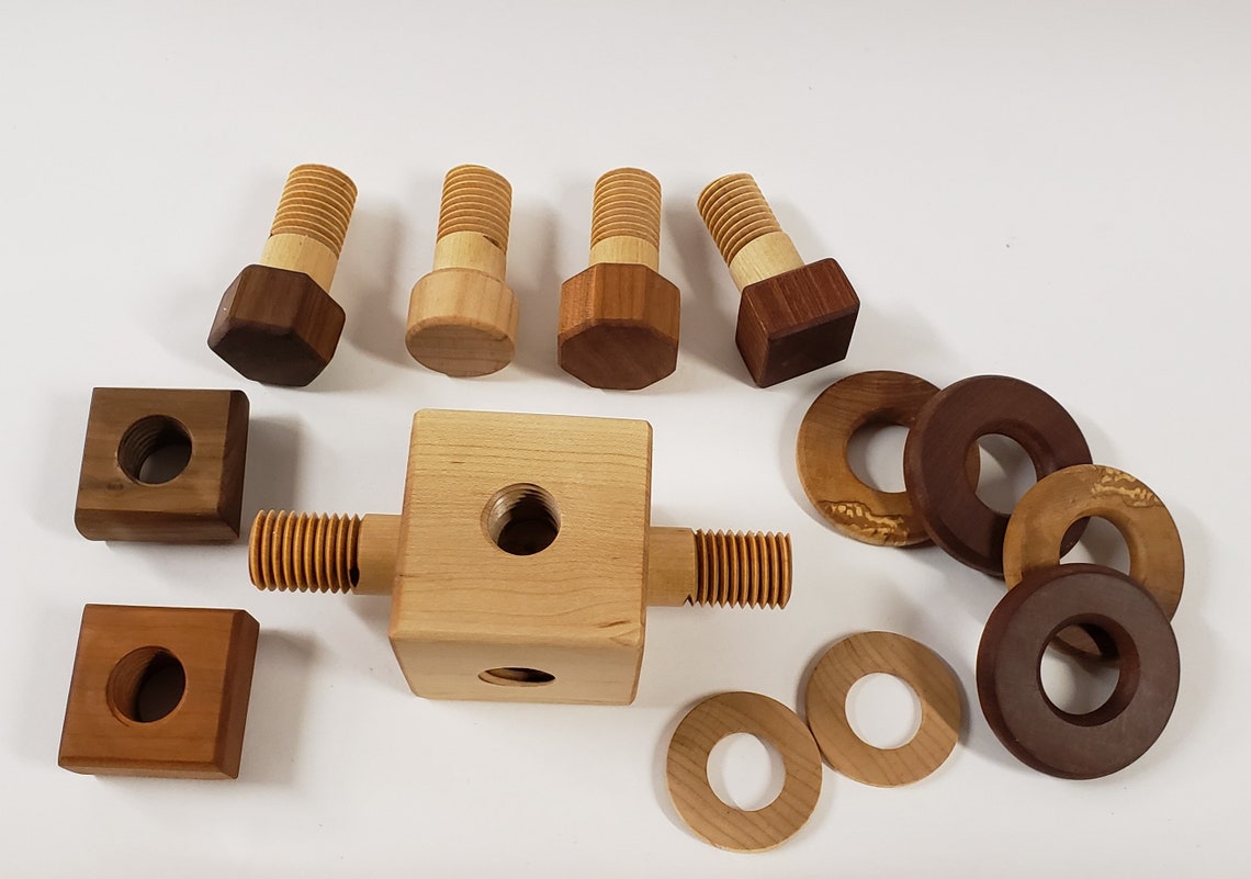Wooden Activity Cube Nuts and Bolts Montessori Toy | Etsy