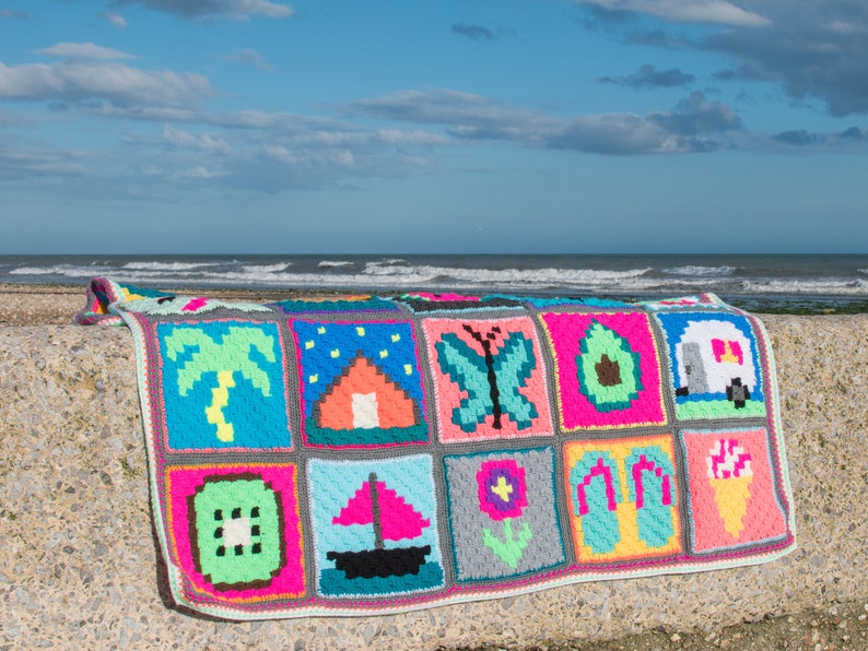 CROCHET BLANKET PATTERN C2C / Digital Download / Throw Blanket / Summer ...