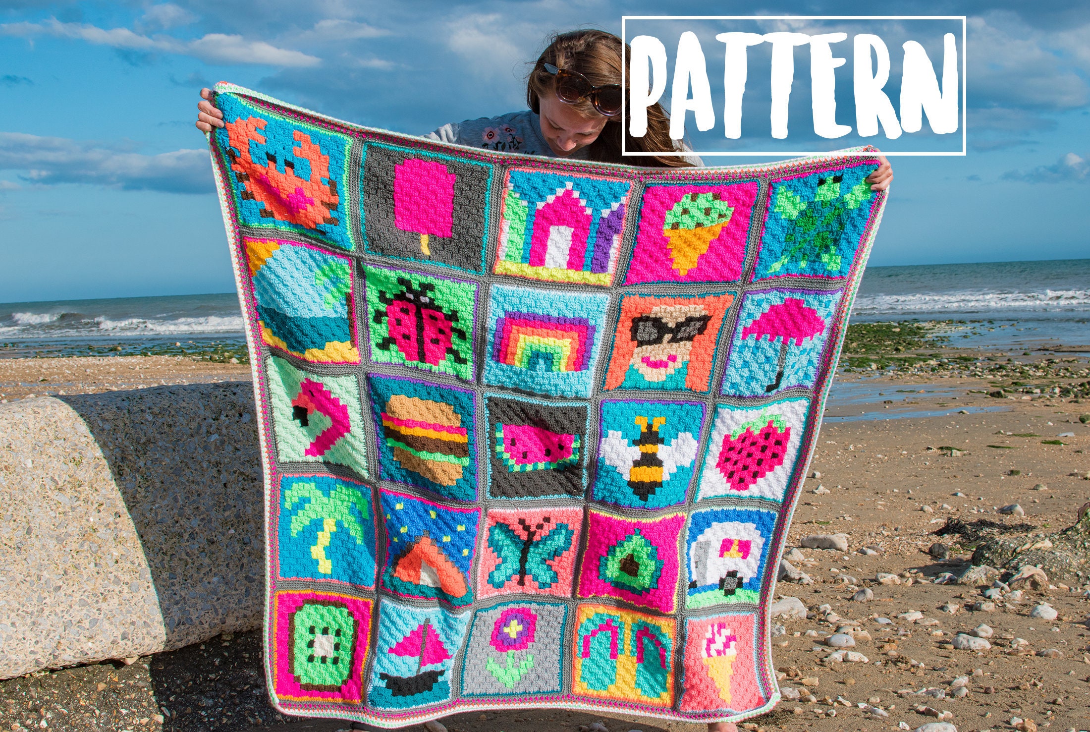 CROCHET BLANKET PATTERN C2C / Digital Download / Throw Blanket / Summer ...