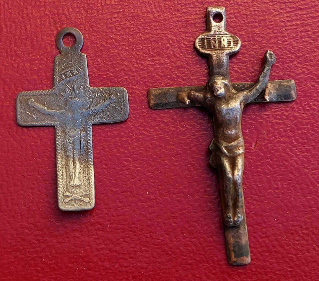 Authentic Two Bronze Jesuit Crosses of Jesus Nazareth on the Cross ...