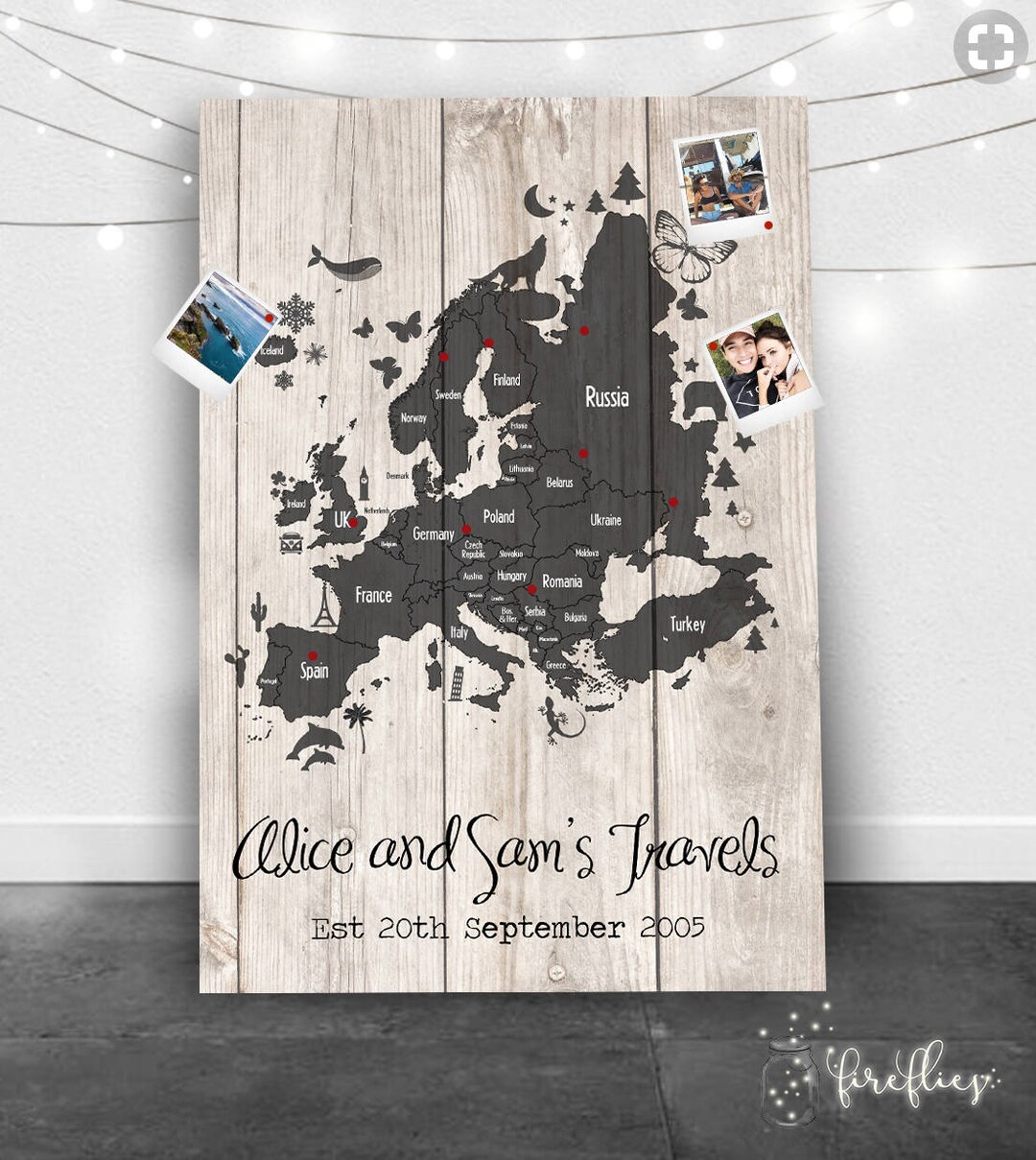 Personalised World Travel Push Pin Map- Wood Effect + Colour Options ...