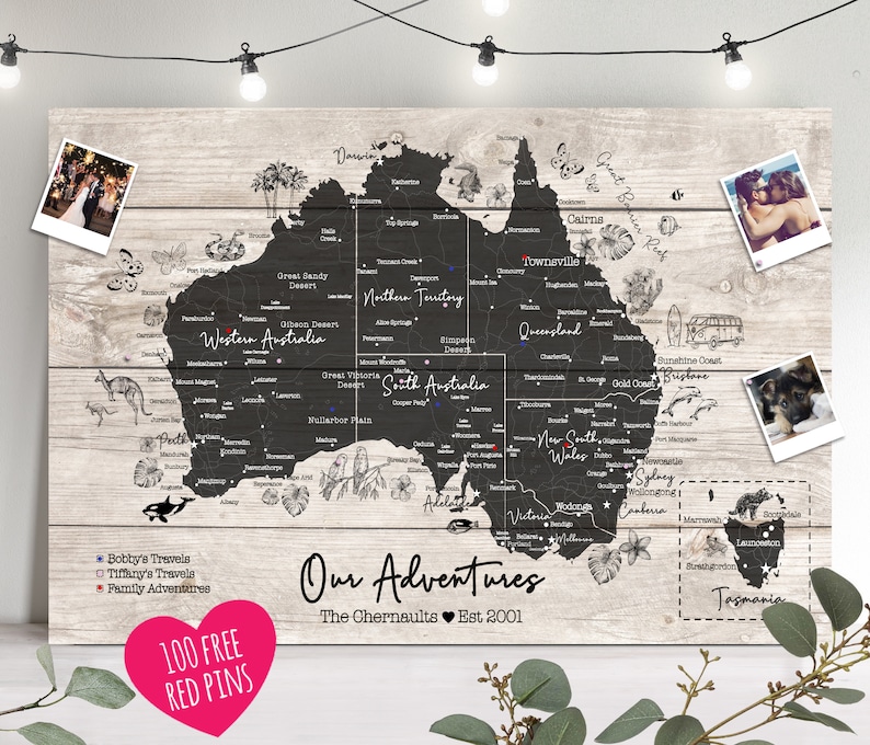 Personalised MAP OF AUSTRALIA Travel Push Pin Map Detailed - Etsy UK