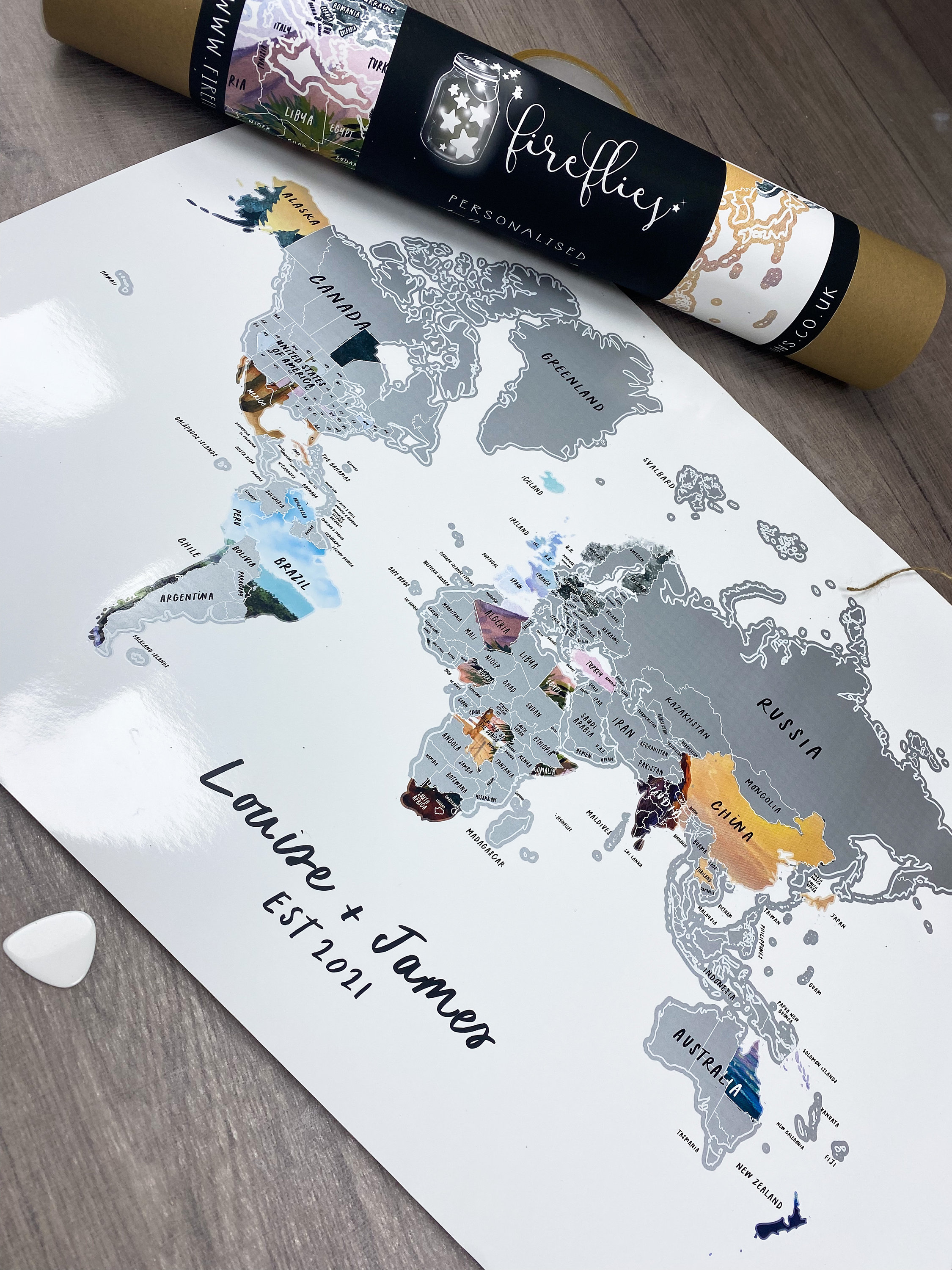 Personalised Scratch off Map Hand Drawn Watercolour World - Etsy UK