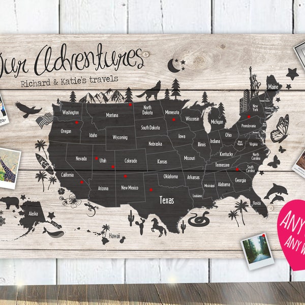 Wooden Travel Map Push Pin - Etsy