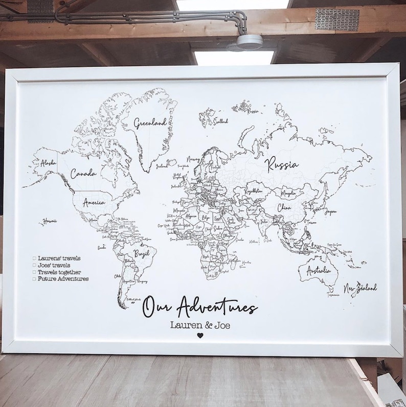 Personalised World Travel Push Pin Map Framed - Etsy UK