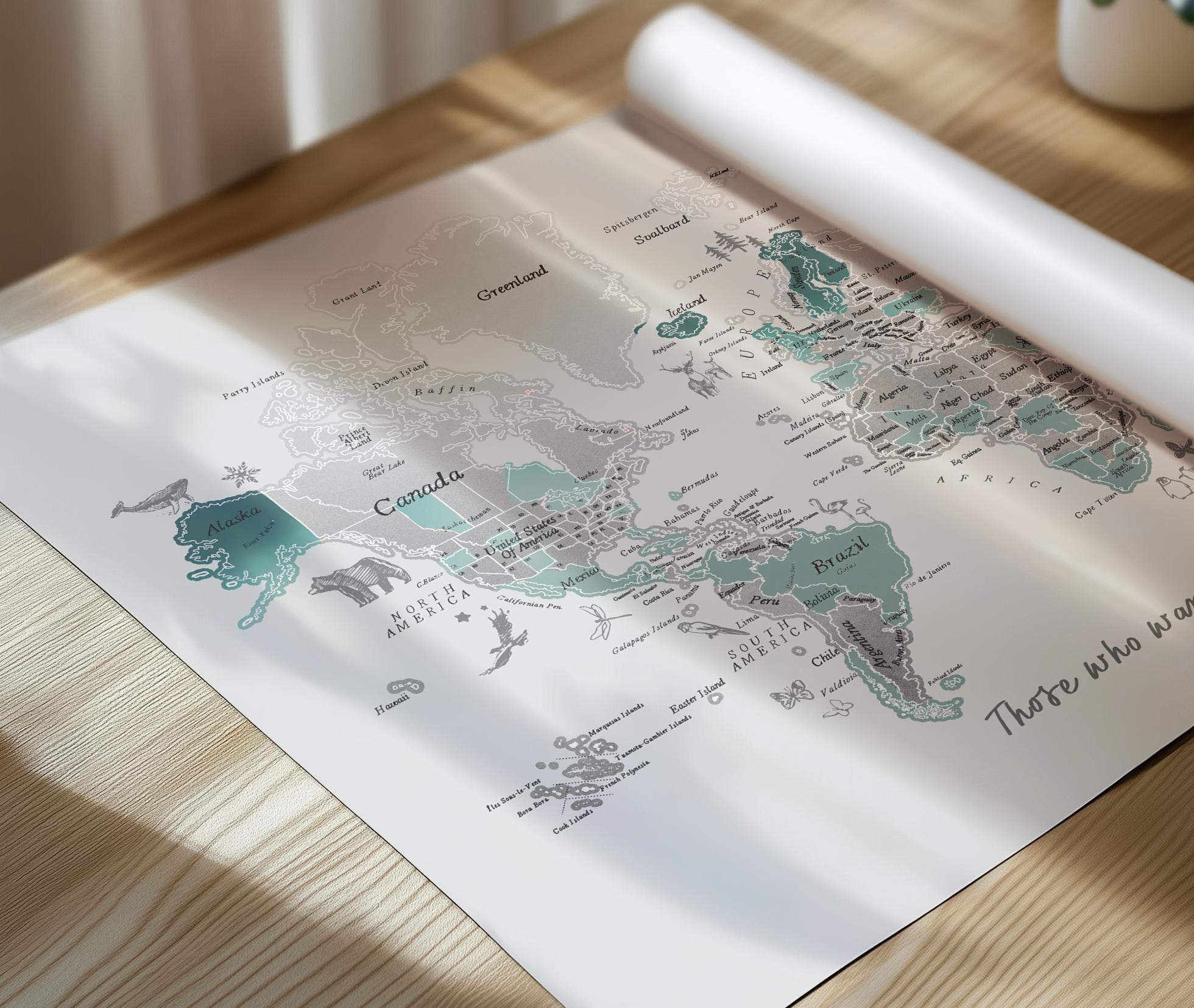 Personalised Scratch off Map Hand Drawn Watercolour World Atlas - Sea ...