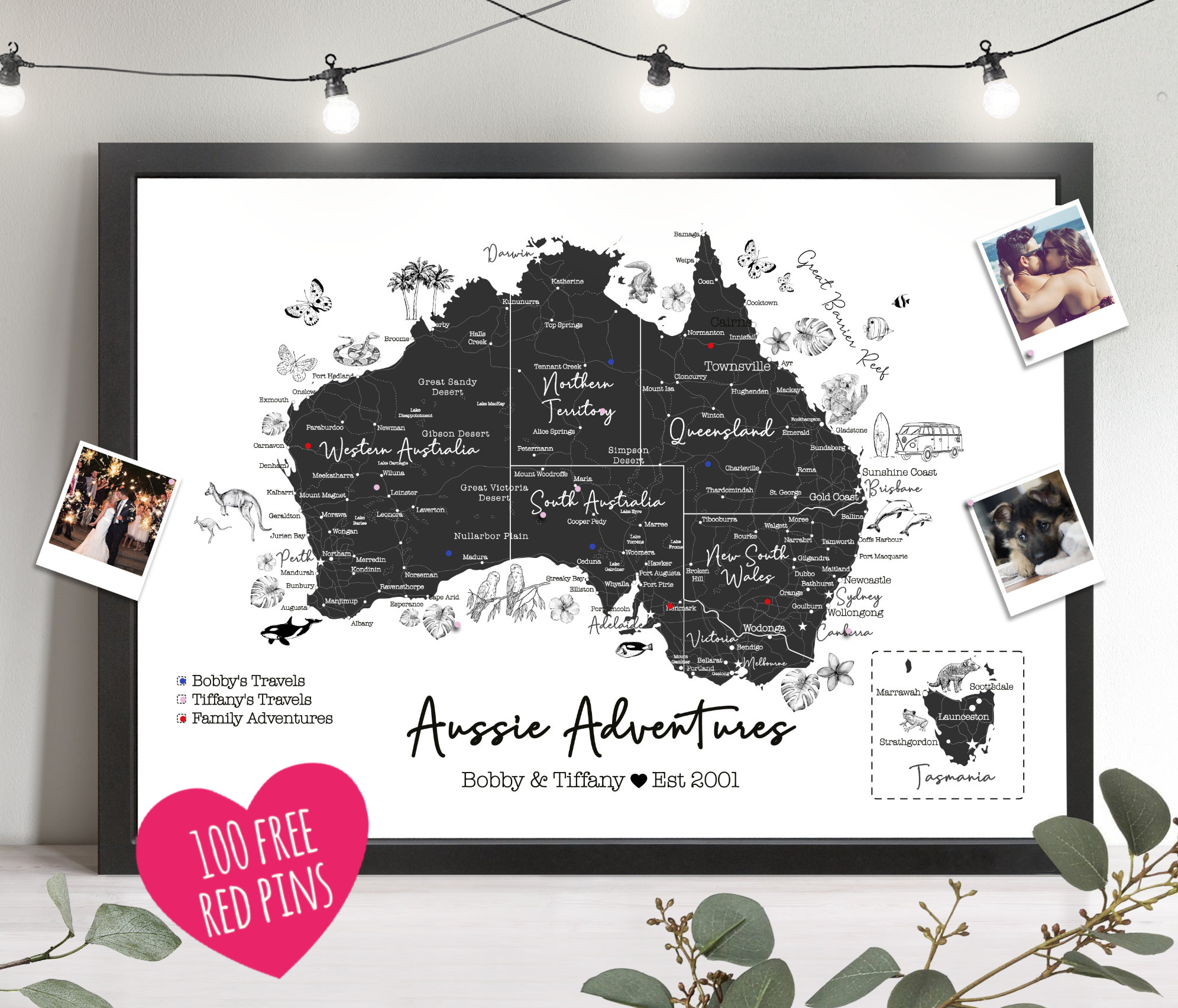 Personalised Map of Australia World Travel Push Pin Map | Etsy