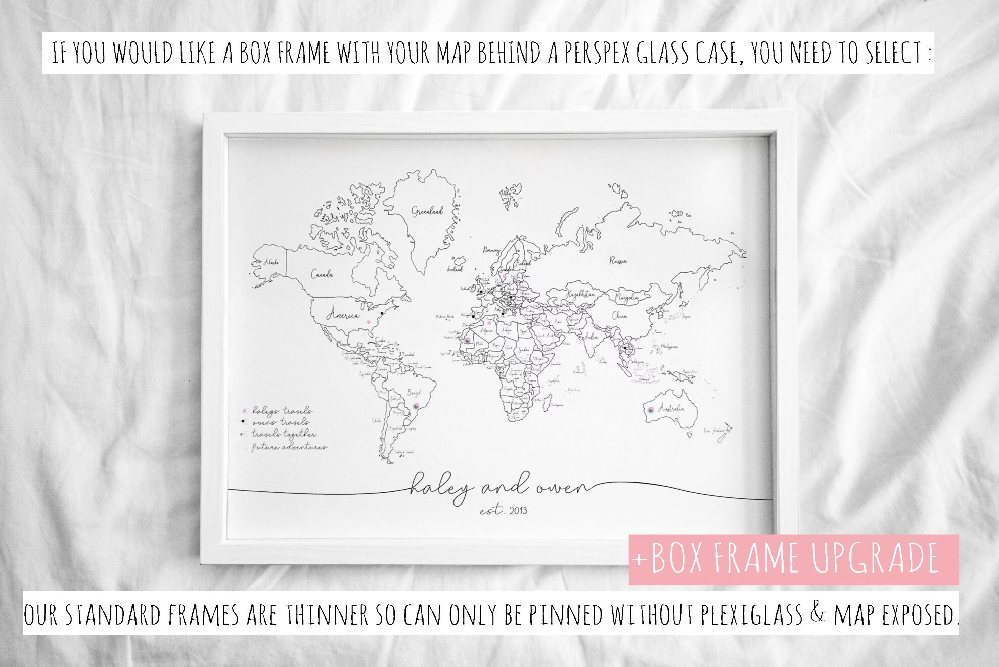Personalised World Travel Push Pin Map - Framed - 100 Free Pins - Etsy UK
