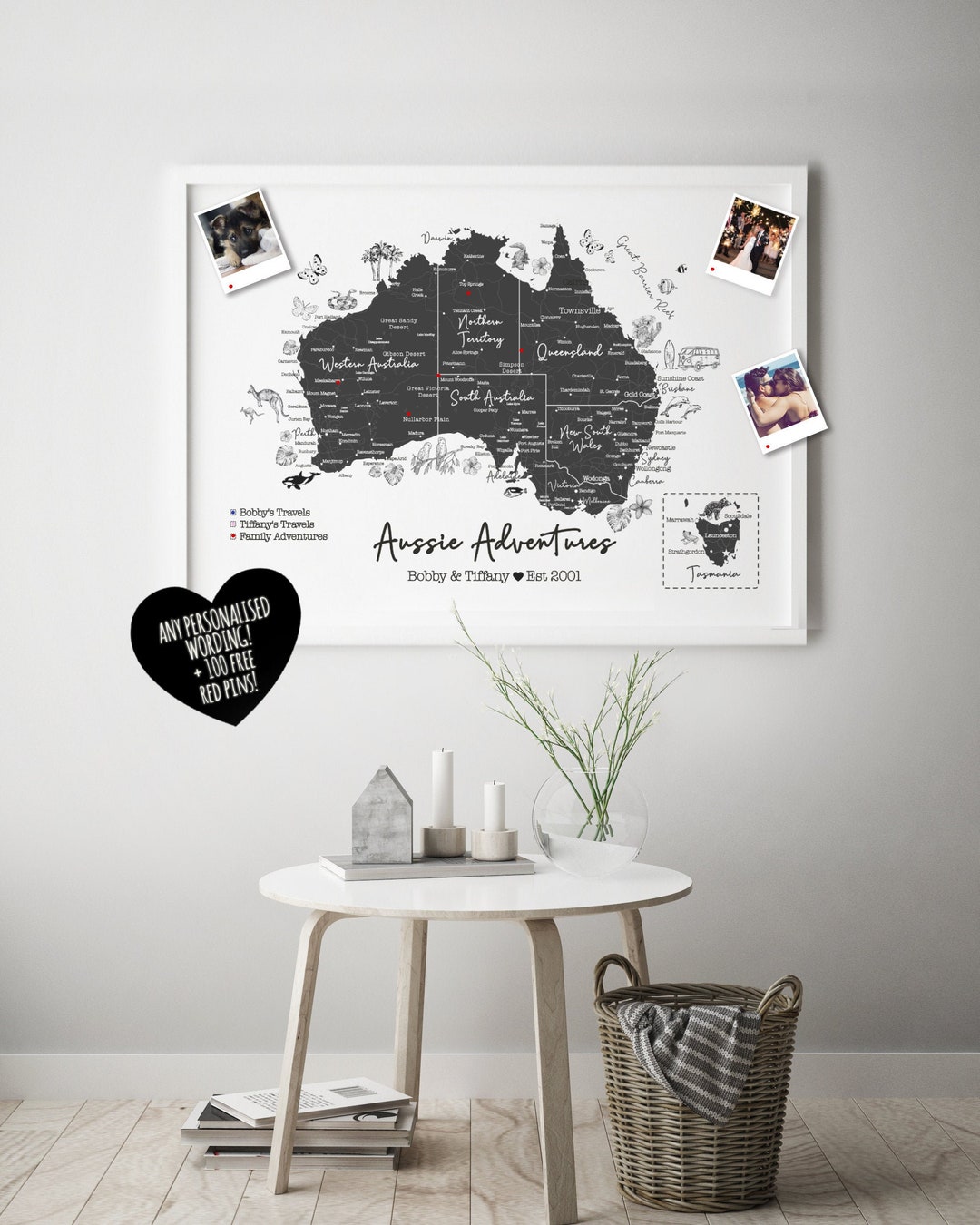Personalised Map of Australia - World Travel Push Pin Map Framed - Etsy UK
