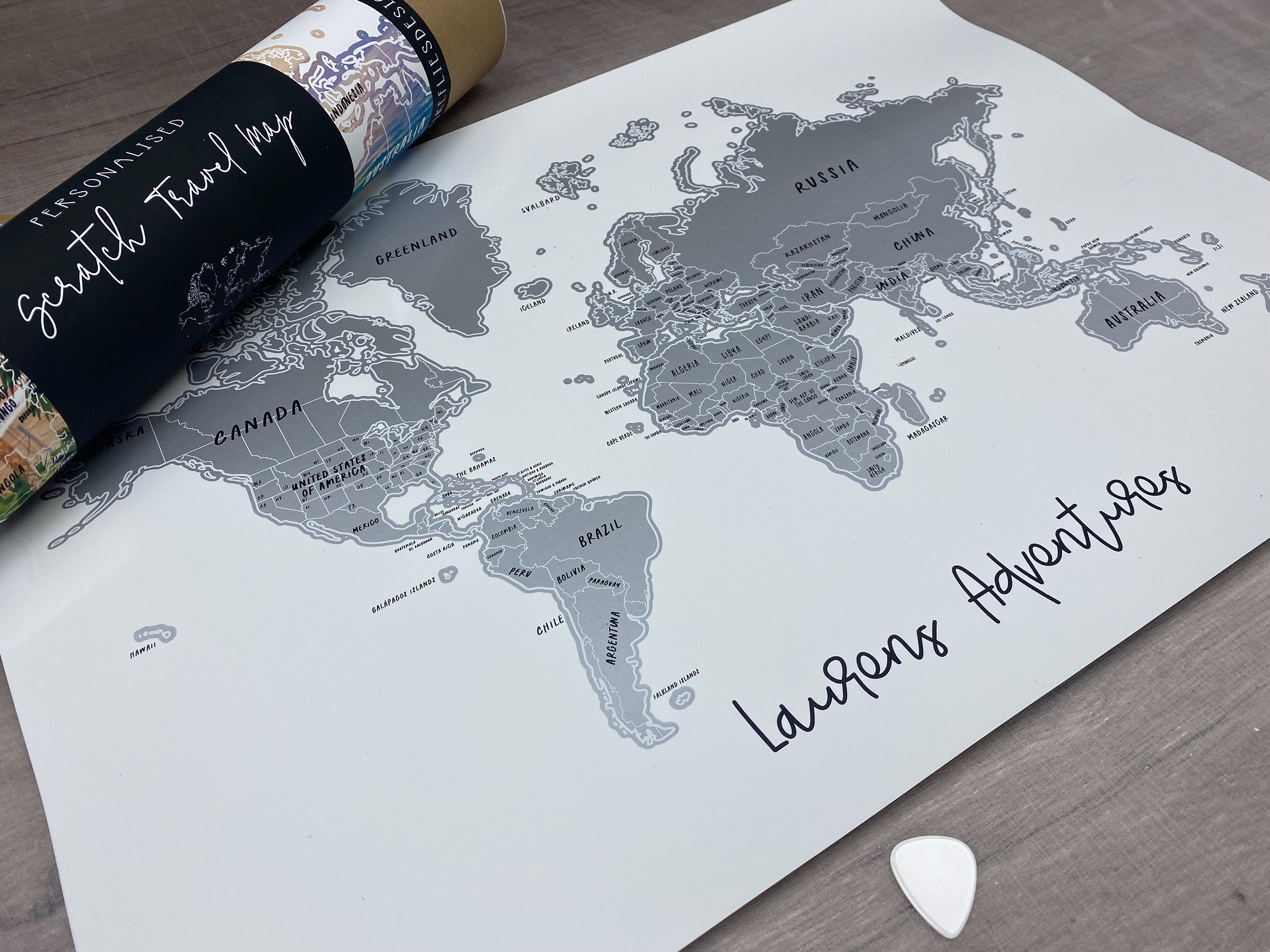 Personalised Scratch off Map Hand Drawn Watercolour World - Etsy UK