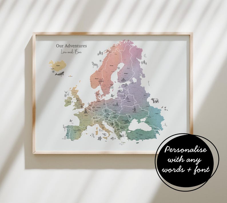 Personalised Scratch off Map Hand Drawn Watercolour Atlas - EUROPE ...