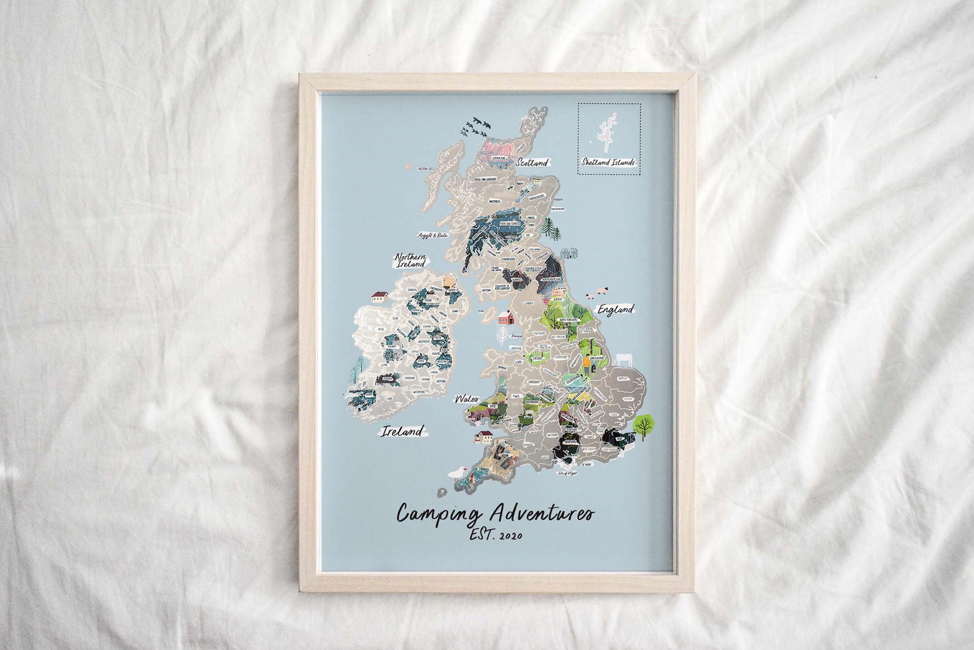 Personalised Scratch off Map Hand Drawn Watercolour UK MAP of England ...