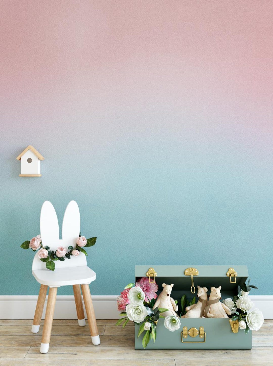 Pink to Blue Fade Gradient Watercolour Wallpaper Mural Peel and Stick ...