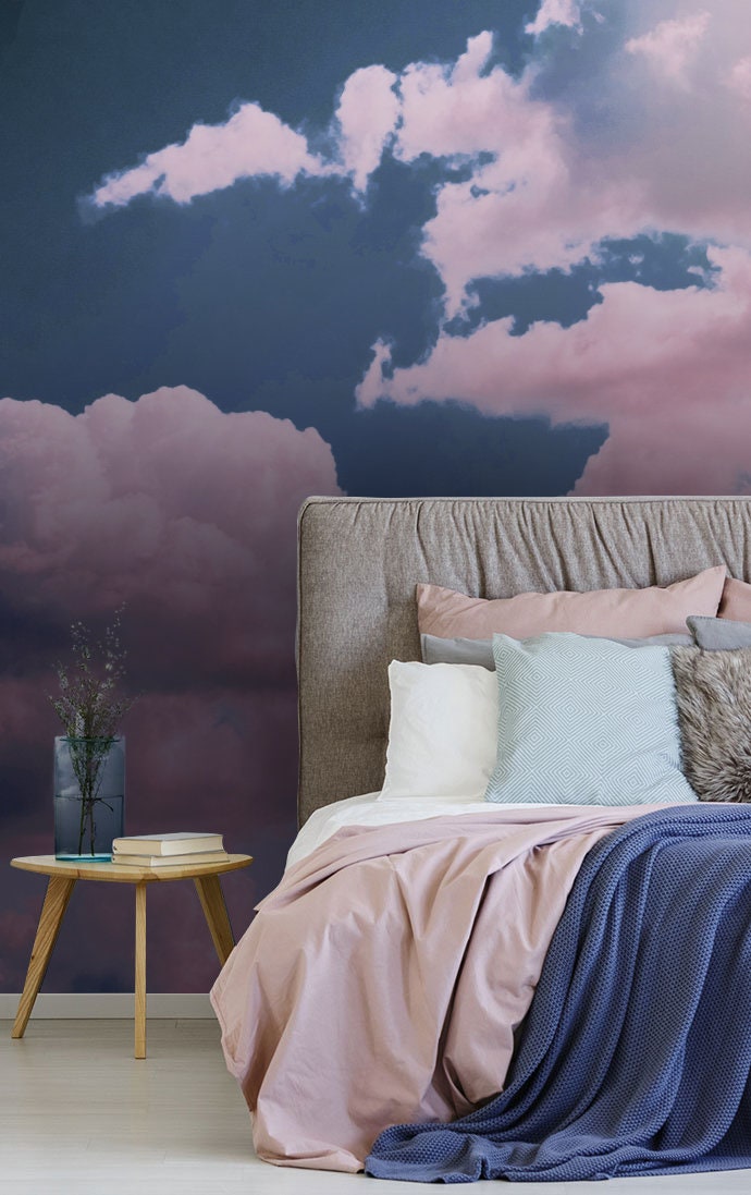 In the Clouds Blush and Blue Wall Mural Removable Wallpaper - Etsy UK