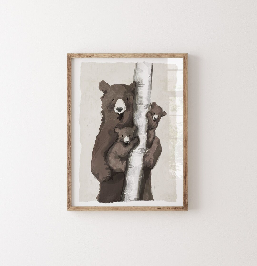 Hand Painted Illustrated Mummy / Daddy Bear and Bear Cubs - Woodland ...