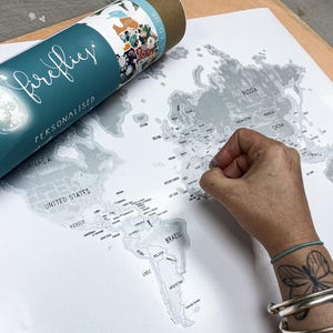 Personalised Scratch off Map Hand Drawn Watercolour World Atlas ...