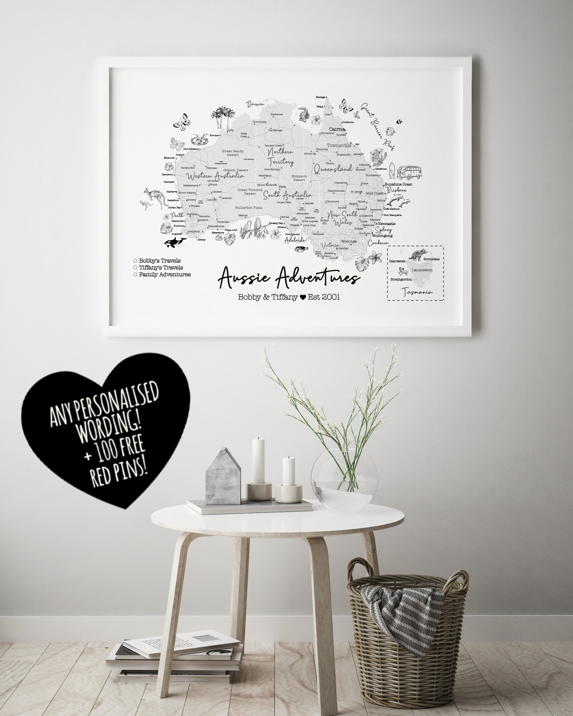 Personalised Map of Australia World Travel Push Pin Map | Etsy