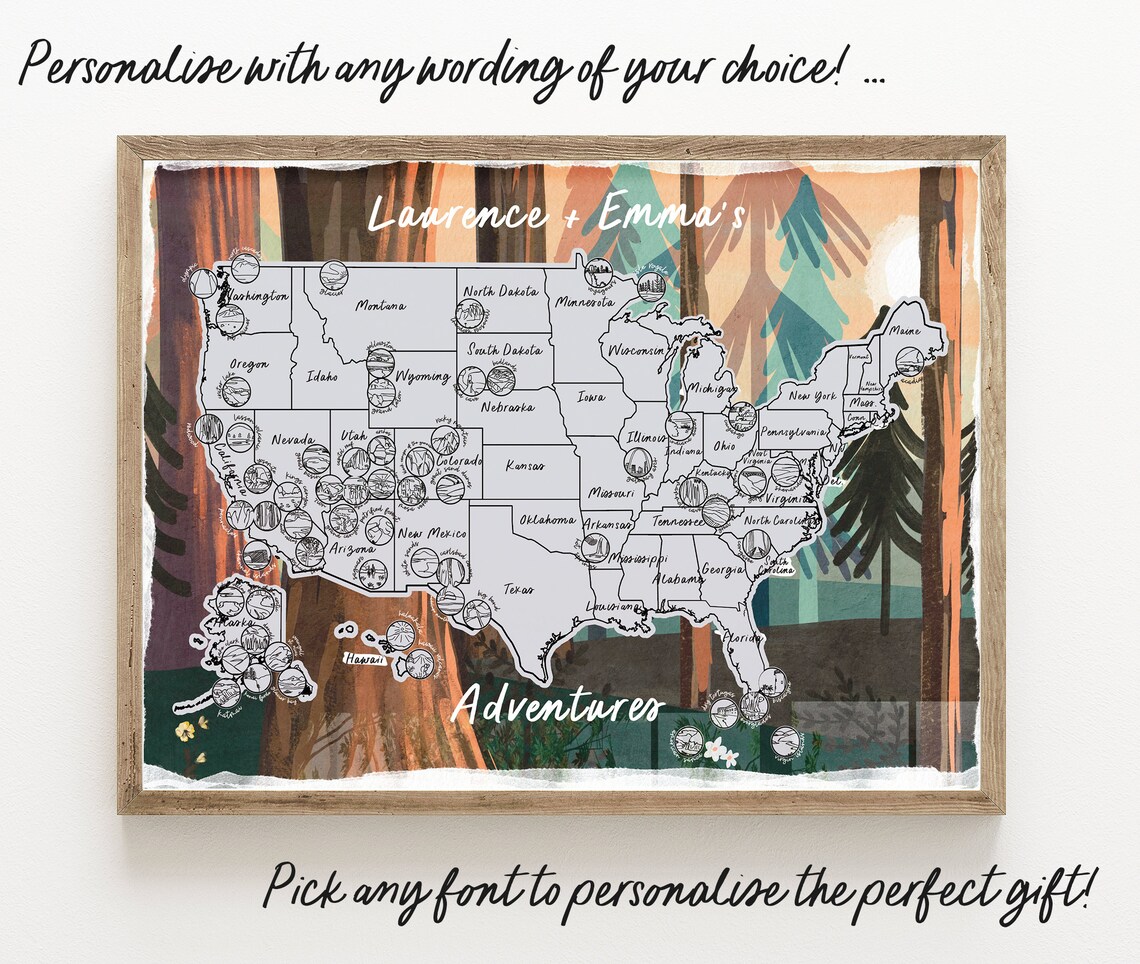 Personalized US National Parks Scratch off Map – Watercolor Travel ...