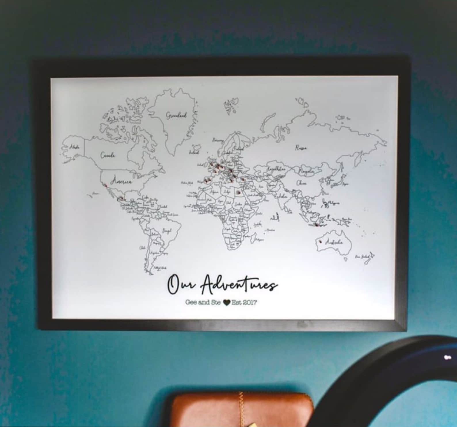 Personalised World Travel Push Pin Map Framed | Etsy UK