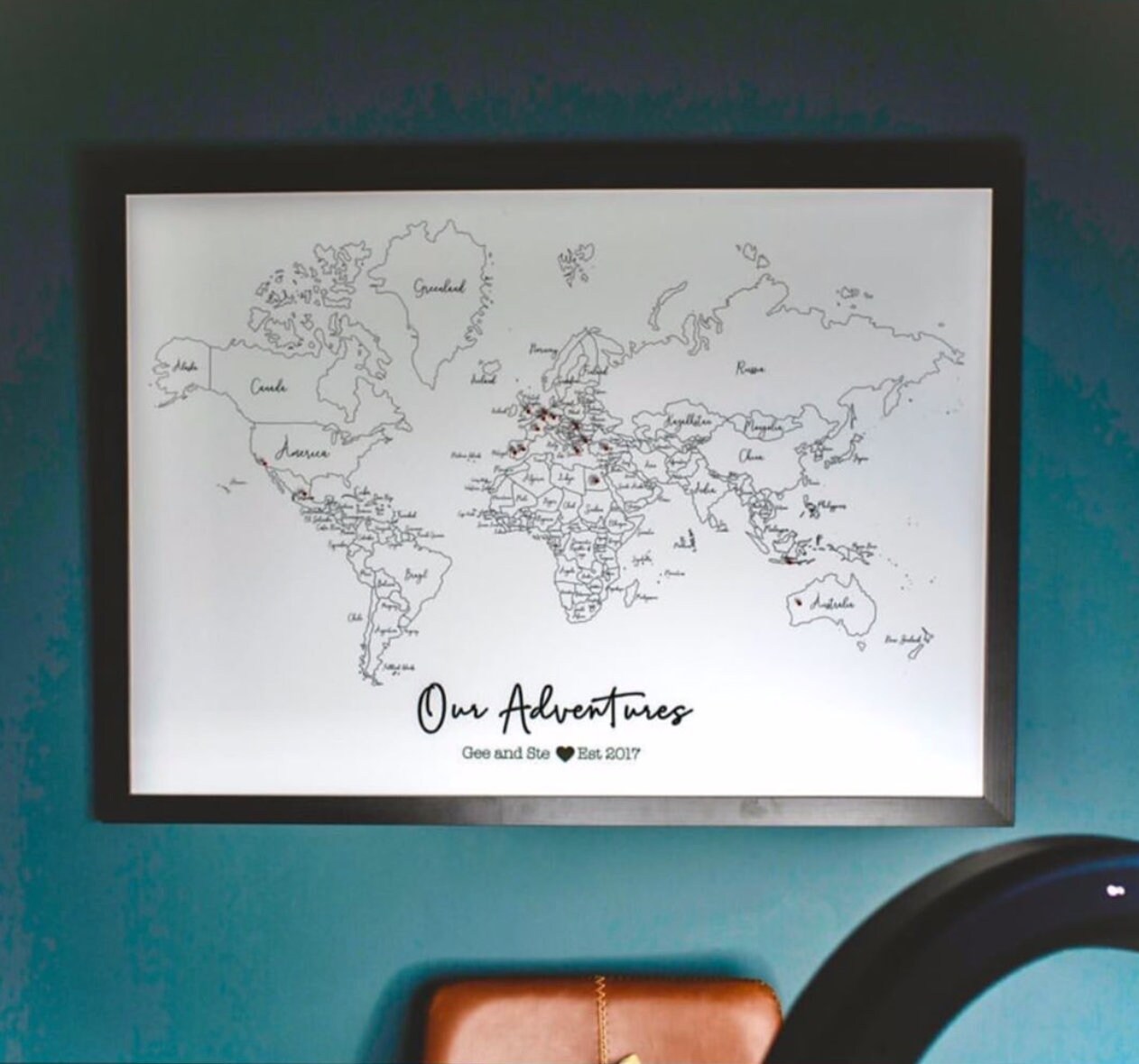 Personalised World Travel Push Pin Map Framed - Etsy UK