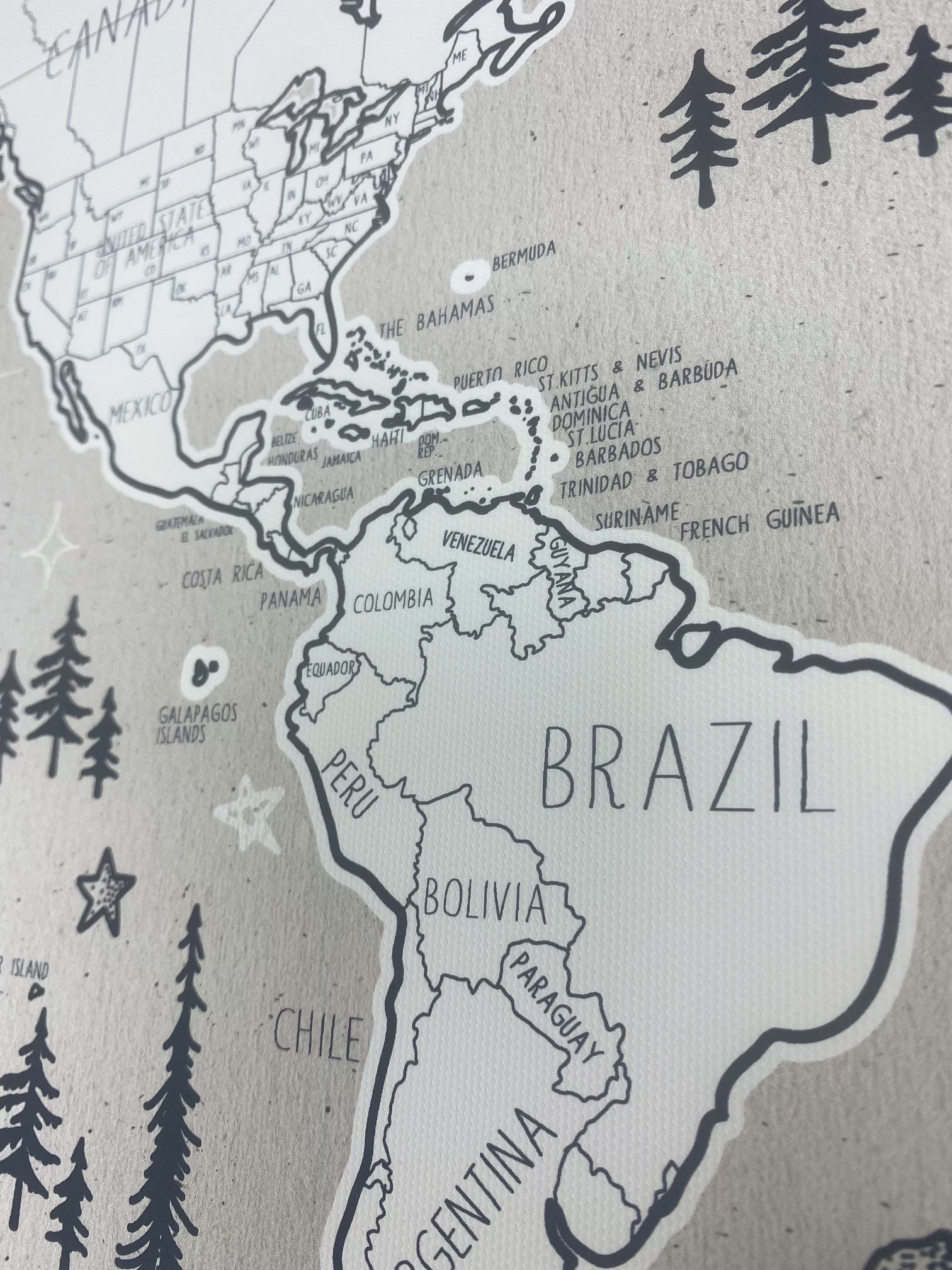 Celestial Night Sky Drawn Travel Map Personalised World 100 - Etsy