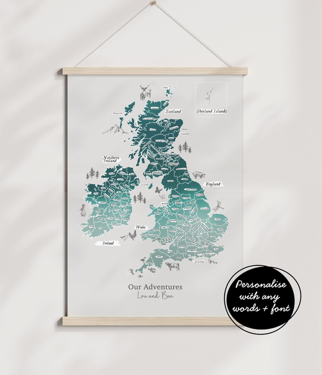 Personalised Scratch off Map Hand Drawn Watercolour UK MAP of England ...