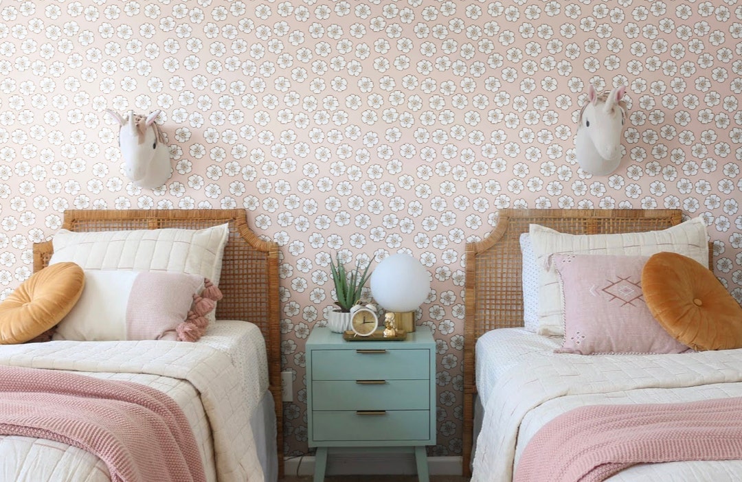 Boho Neutral Drawn Floral Wall Mural Peel and Stick or Traditional ...