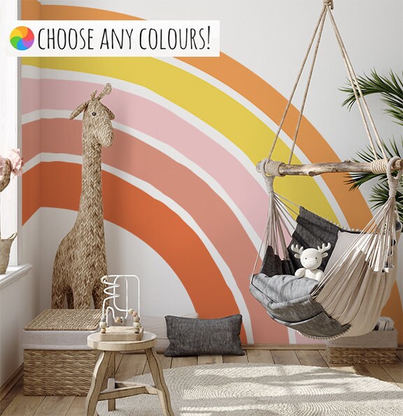 Boho Style Rainbow Wall Peel and Stick Wallpaper Mural Kids - Etsy
