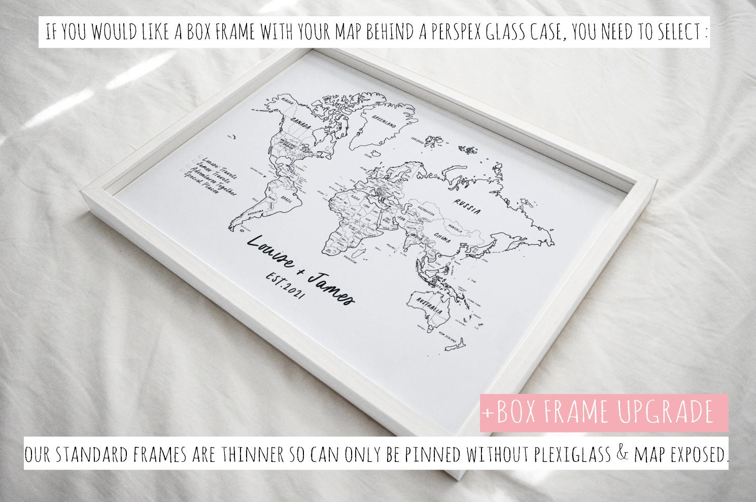 Personalised World Travel Push Pin Map Framed - Anniversary Gift ...