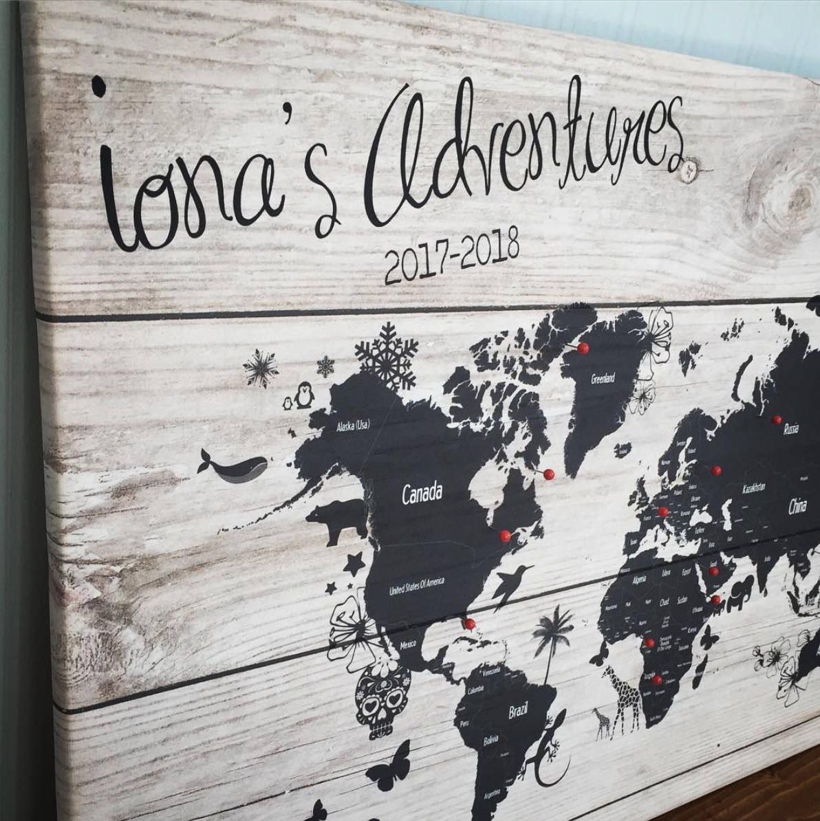 Personalised World Travel Push Pin Map - Wood Effect + Colour Options ...